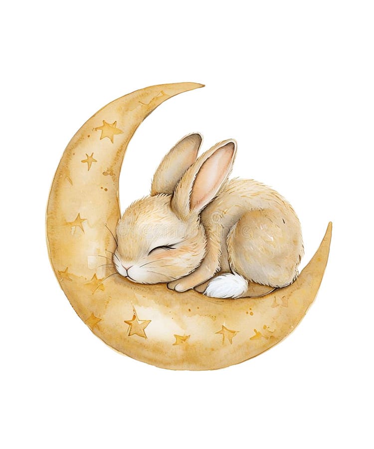 Neutral Sleeping Cute Rabbit on Moon Stock Illustration - Illustration ...