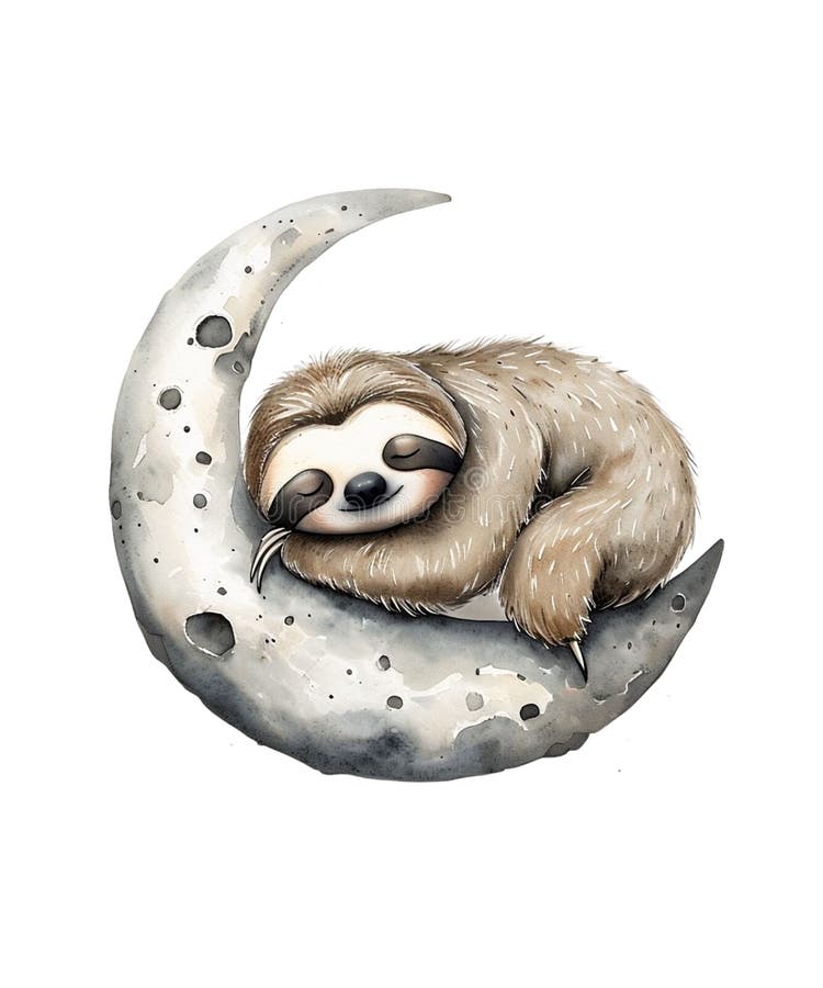 Neutral Sleeping Cute Sloth on Moon Stock Illustration - Illustration ...