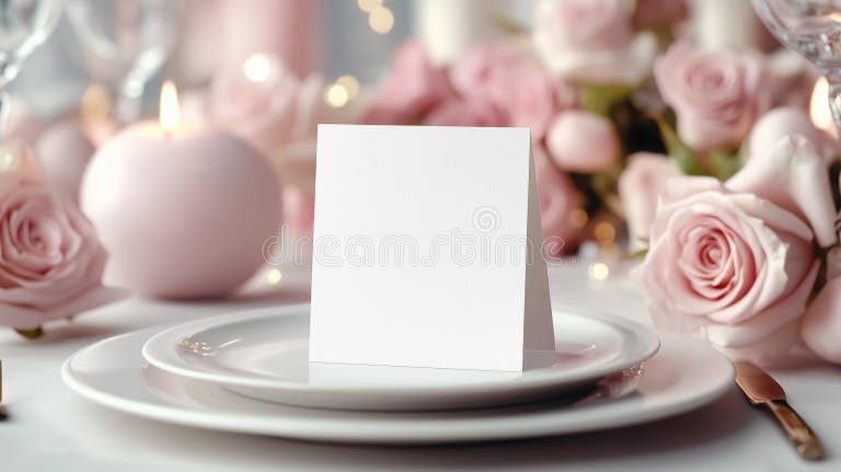 Neutral Table Setting with a Blank Card for Customization. Ideal for ...
