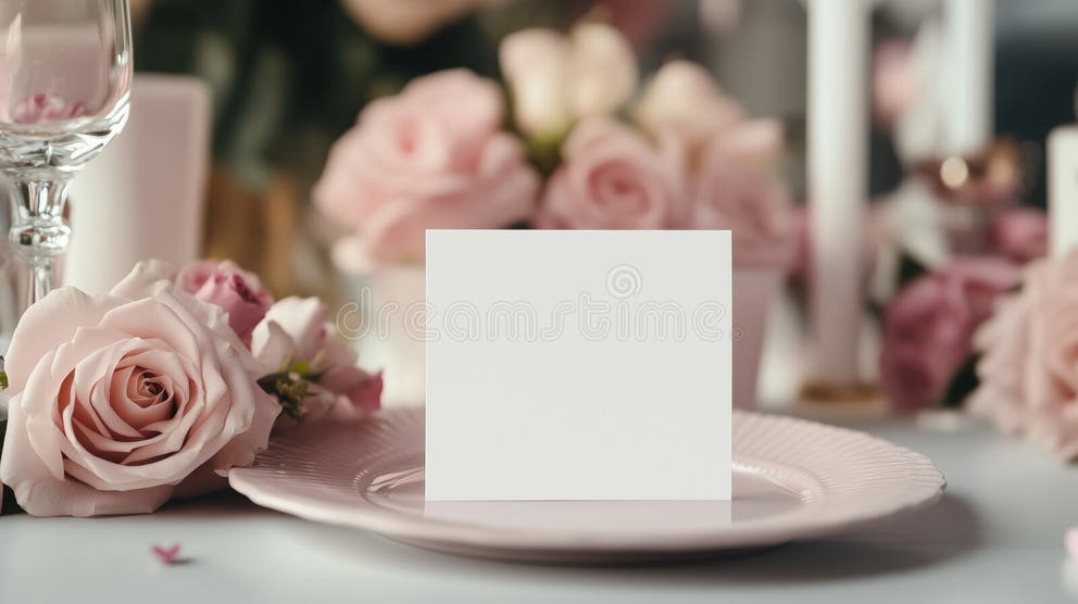 Neutral Table Setting with a Blank Card for Customization. Ideal for ...