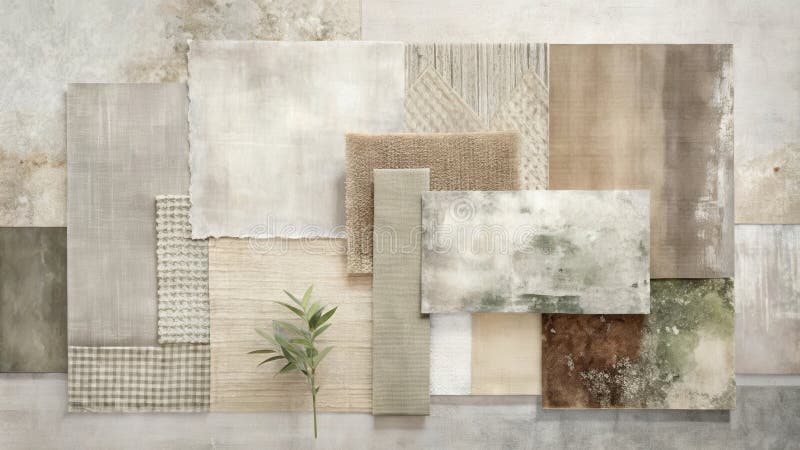 Neutral Textile and Surface Texture Collage with Greenery. Generative ...