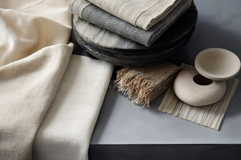 Neutral Textiles and Ceramic Decor in Minimalist Setting Stock Photo ...