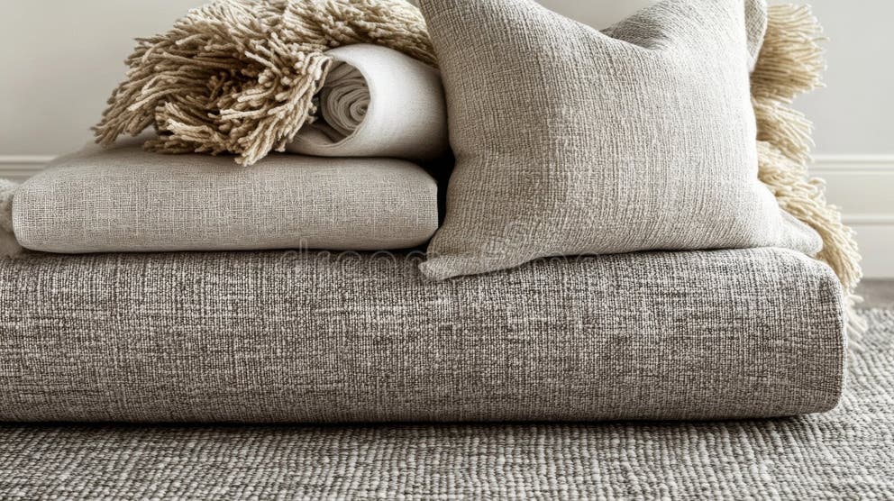Neutral Textured Throws and Rug in Modern Home Decor Stock Illustration ...