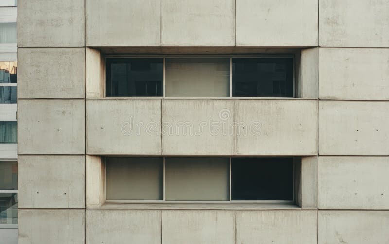 Neutraltoned Concrete Building Facade with Rectangular Windows Stock ...