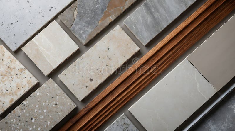 Neutral-toned Material Layout for Interior Design on Light Concrete ...
