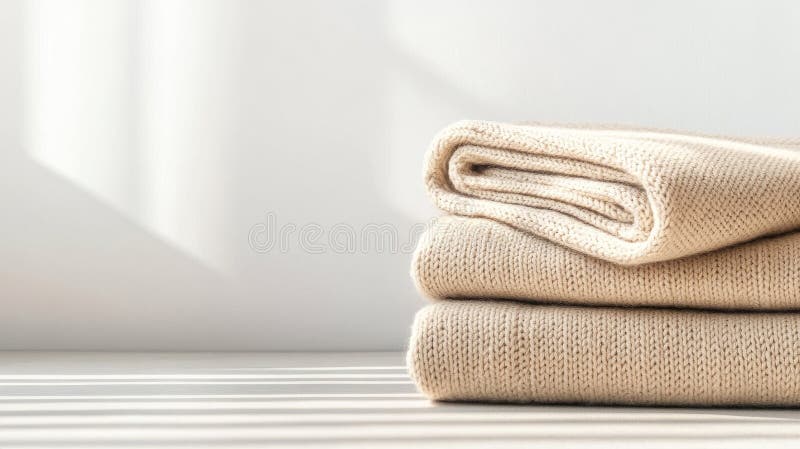 Neutral-toned Merino Wool Blanket Softly Folding, Casting Delicate ...