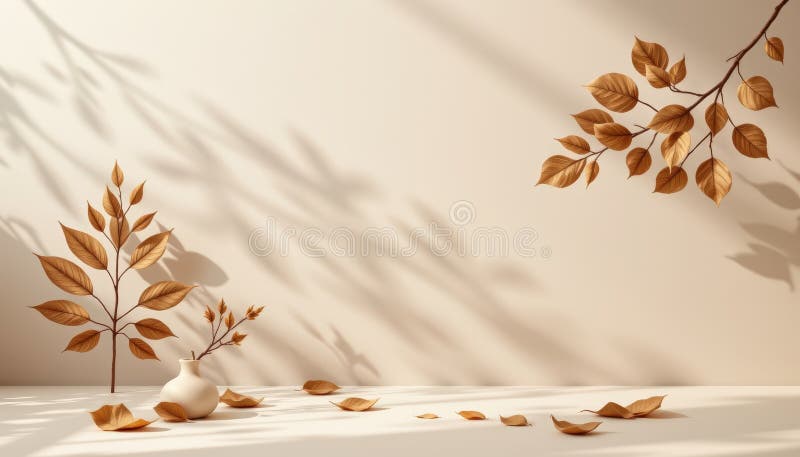 Neutral Toned Minimalist Scene with Abstract Leaf Outlines and Muted ...