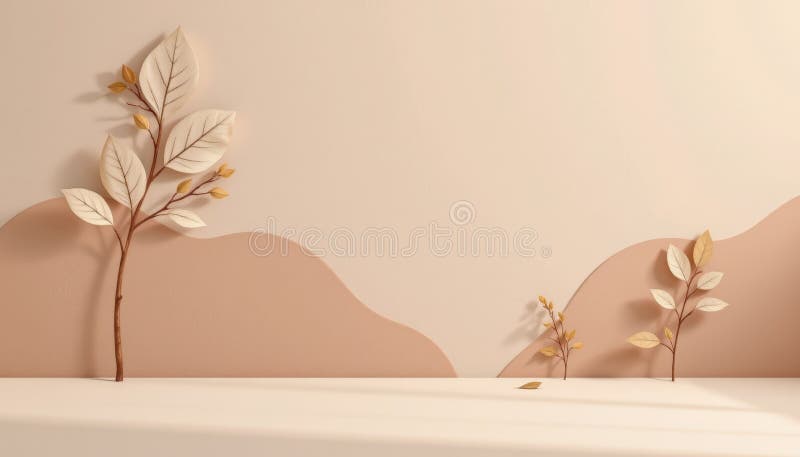 Neutral Toned Minimalist Scene with Abstract Leaf Outlines and Muted ...