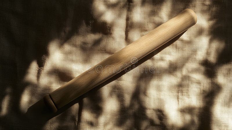 Neutral-toned Rolling Pin Lying Flat on a Linen-covered Table Stock ...