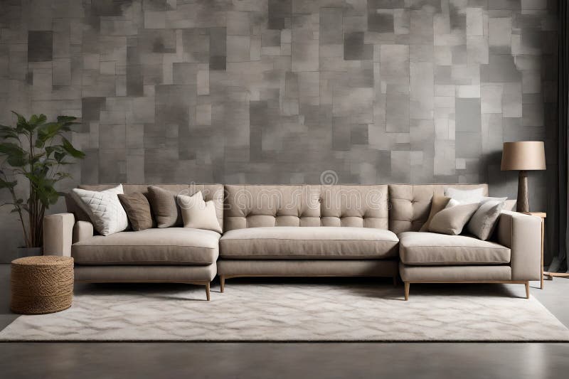 A Neutral-toned Sectional Sofa Arranged in an L-shape in Front of a ...