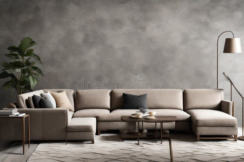 A Neutral-toned Sectional Sofa Arranged in an L-shape in Front of a ...