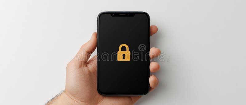 Neutral Toned Smartphone with a Black Screen Displaying a White Lock ...