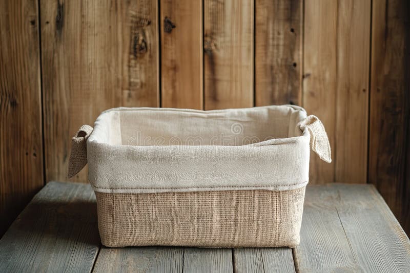 Neutral Toned Storage Basket Soft Fabric Edges Wooden Stock Photos ...