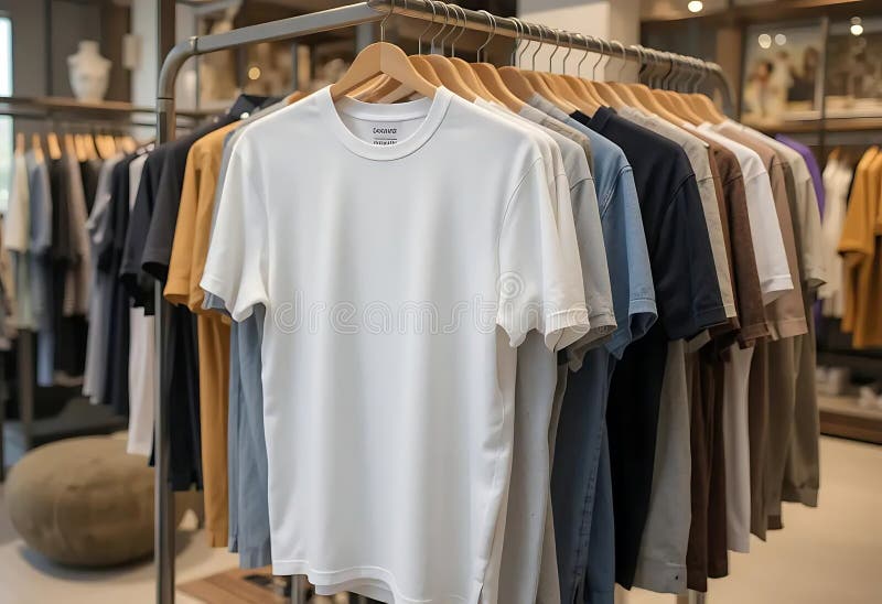 Neutral-toned T-shirts Hanging in Modern Boutique: a Minimalist Display ...