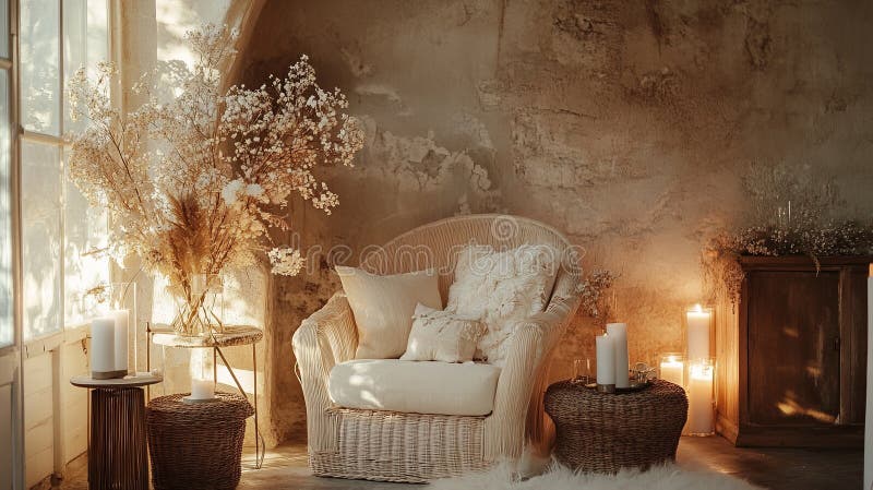 Neutral Tones with Cozy Lights and Blooms . Stock Photo - Image of ...