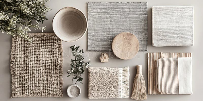 Neutral Tones Create a Serene Flat Lay with Natural Textures and ...