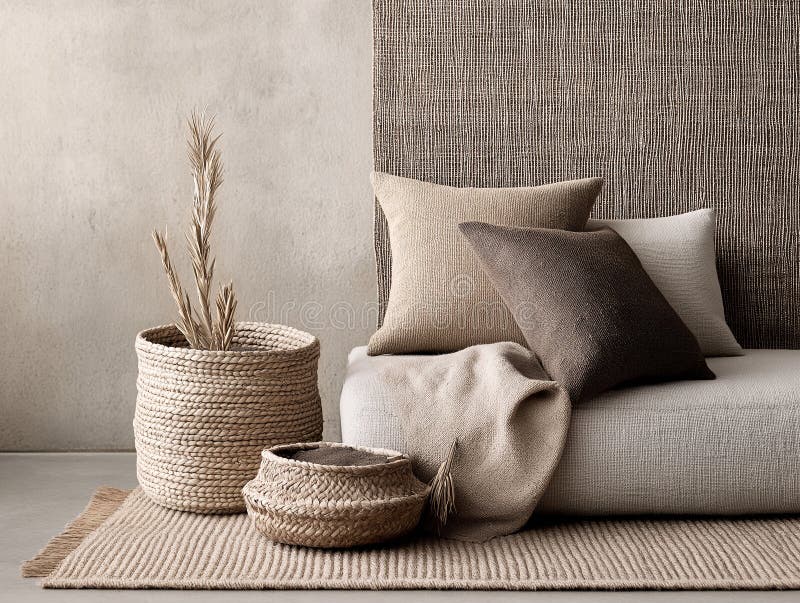 Neutral Tones and Natural Textures Create a Serene Space. Stock ...