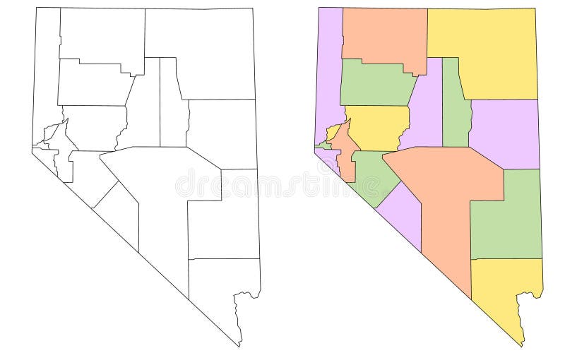 Nevada Administrative Map, Nevada Outline and Counties State Map Set ...