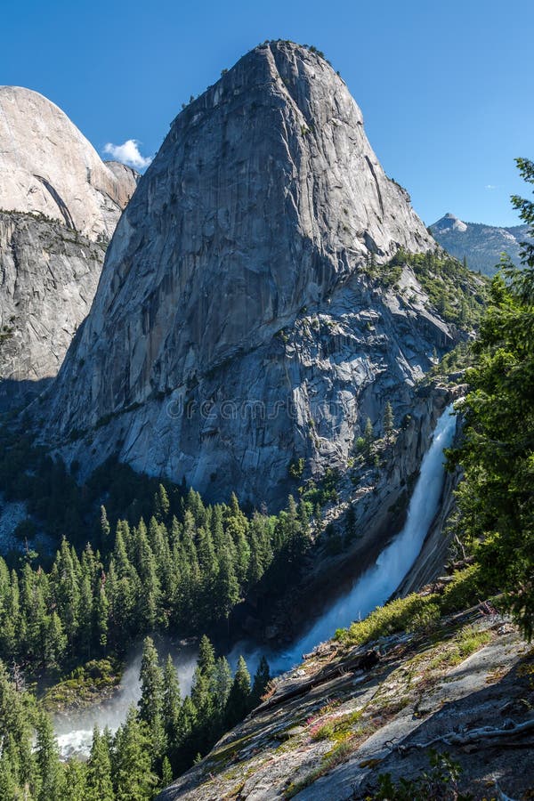 Nevada Fall and Liberty Cap in Yosemite Stock Photo - Image of trail ...