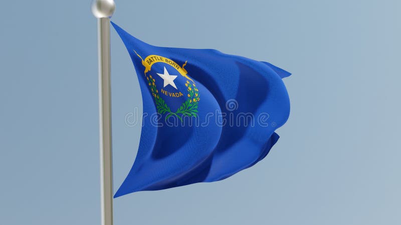 Nevada Flag on Flagpole. NV Flag Fluttering in the Wind. USA. 3d Render ...