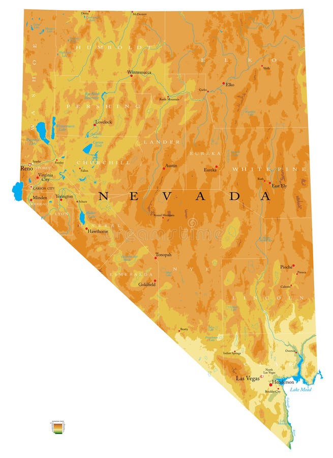 Nevada Highly Detailed Physical Map Stock Vector - Illustration of ...
