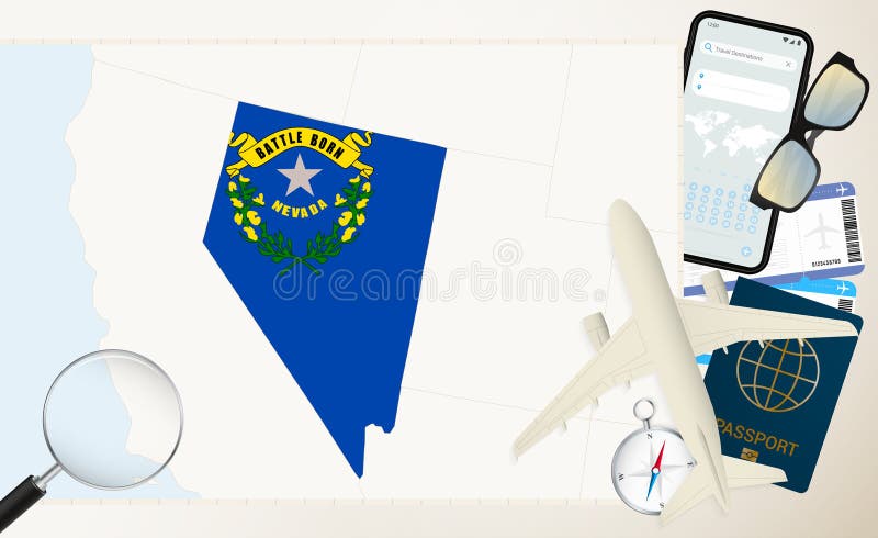 Nevada Map and Flag, Cargo Plane on the Detailed Map of Nevada with ...
