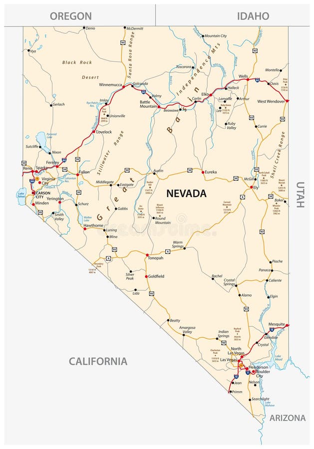 Nevada Road Map with Interstate US Highways and Federal Highways Stock ...