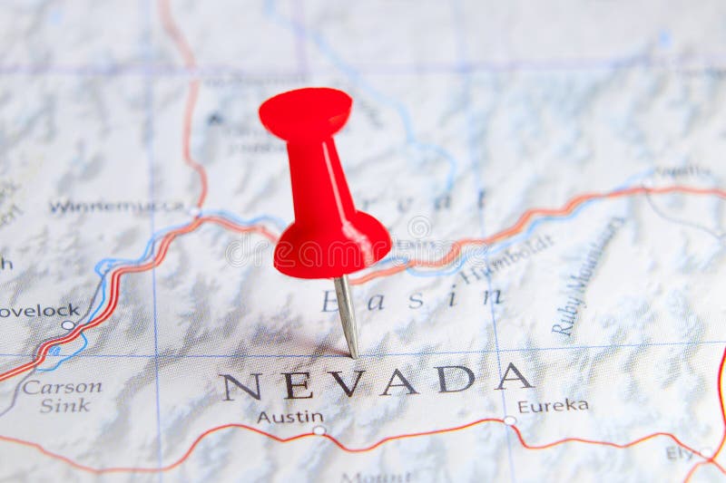 Nevada State, USA Pin on Map Stock Photo - Image of city, point: 337476432