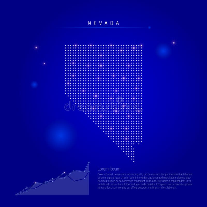 Nevada US State Illuminated Map with Glowing Dots. Dark Blue Space ...