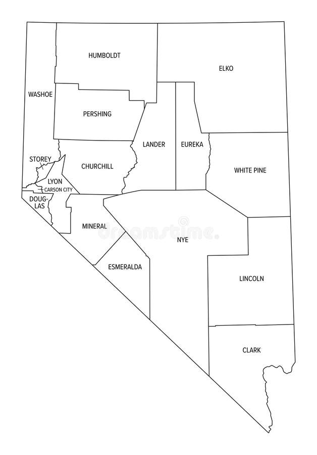 State of Nevada, Subdivided into Counties and Carson City, Outline Map ...