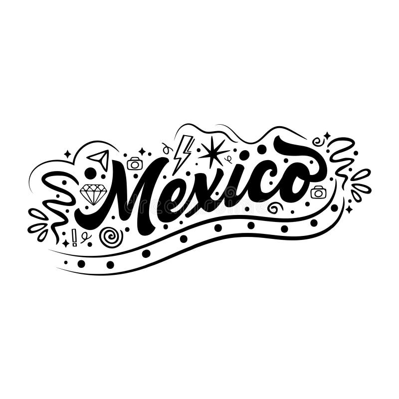 Mexico Name. Hand Drawn Vector Lettering. Isolated on White Background ...