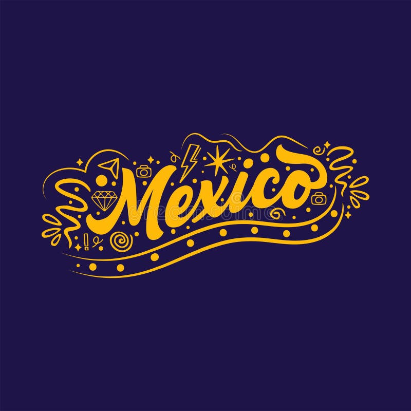 Mexico Name Country Word Text Card, Banner Script Style.Handwritten ...