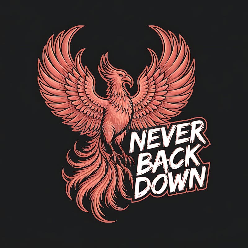 Never Back Down Rising Phoenix Design, Intense Red-orange Scheme, with ...
