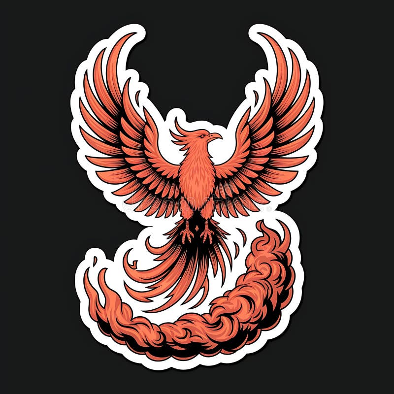 Never Back Down Rising Phoenix Design, Intense Red-orange Scheme, with Thick White Sticker-style ...
