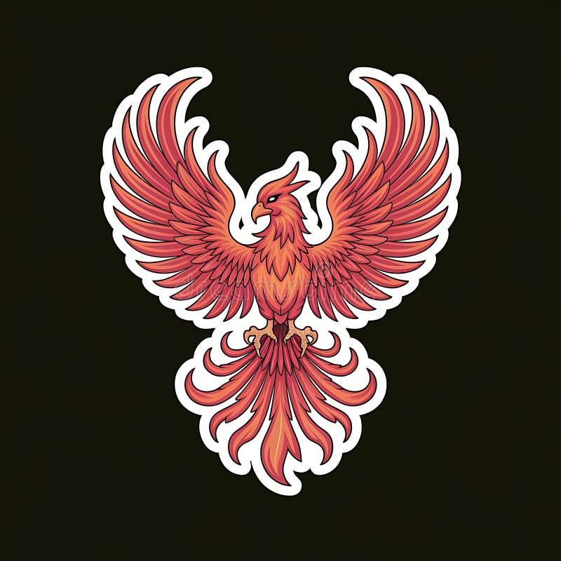 Never Back Down Rising Phoenix Design, Intense Red-orange Scheme, with Thick White Sticker-style ...