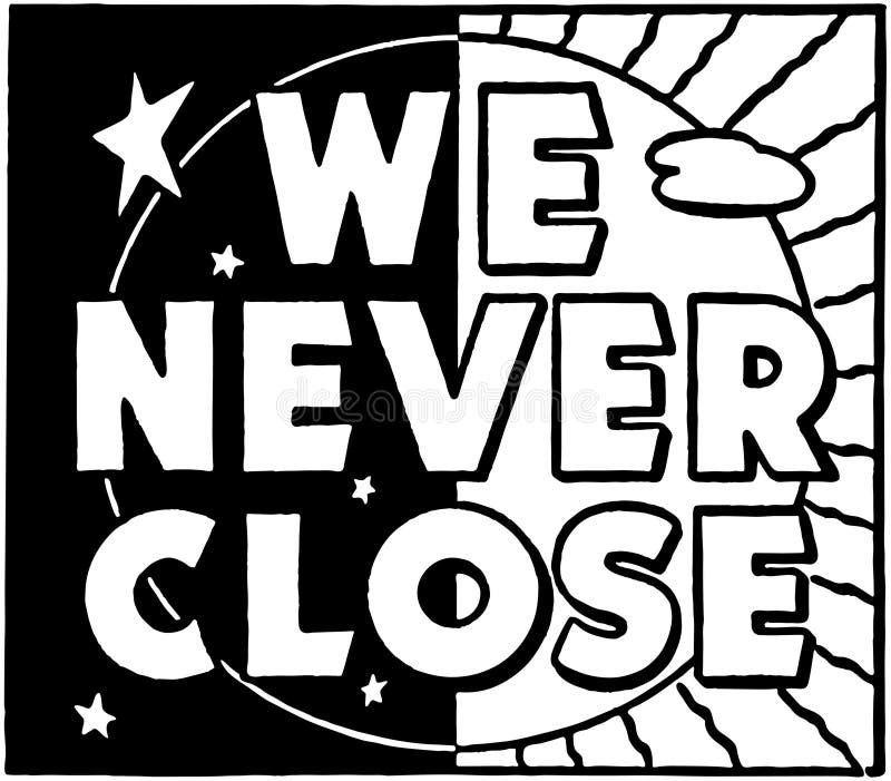 We Never Close stock vector. Illustration of moon, fifties - 42093818