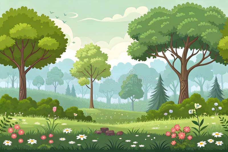 Seamless Spring Forest Landscape Vector Background Stock Illustration ...