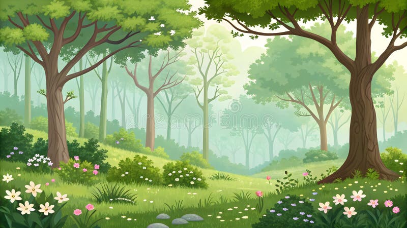 Seamless Spring Forest Landscape Vector Background Stock Illustration ...