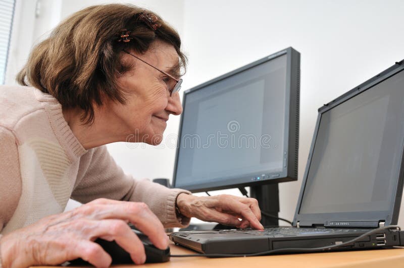 Portrait of Elderly Lady with Computer Stock Photo - Image of face ...