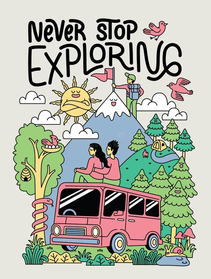 Never Stop Exploring Cute Illustration Stock Vector - Illustration of ...
