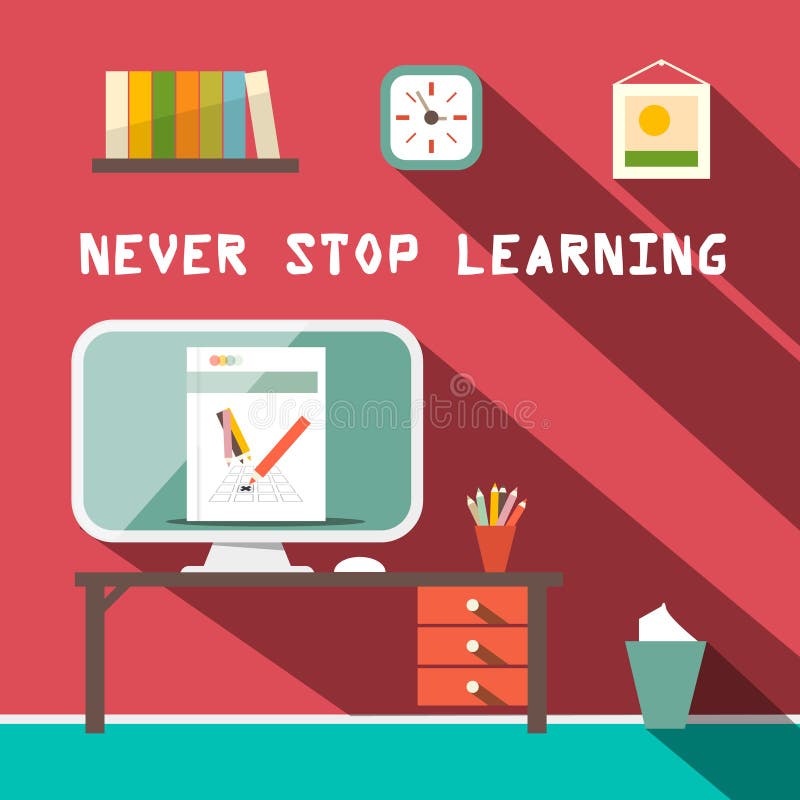 Never Stop Learning Slogan stock vector. Illustration of learn - 67696097