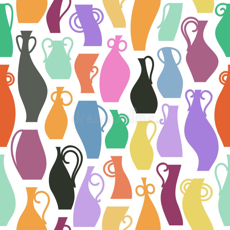 Seamless Pattern from a Set of Ceramic Jugs with Handles Stock Vector ...