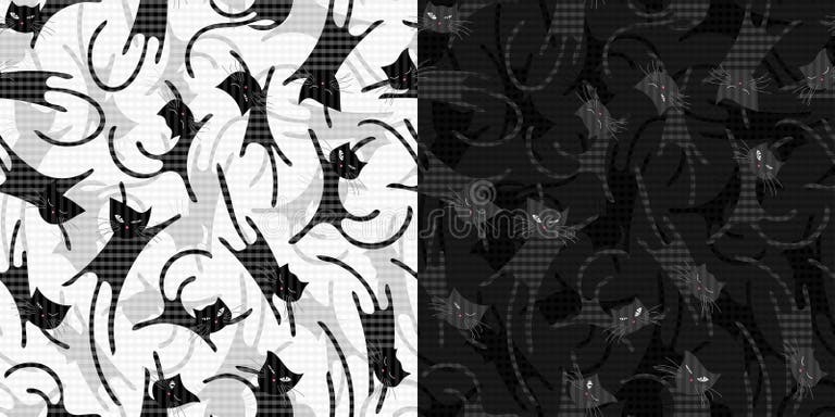 Seamless Check Pattern with a Black Checkered Cat Stock Vector ...