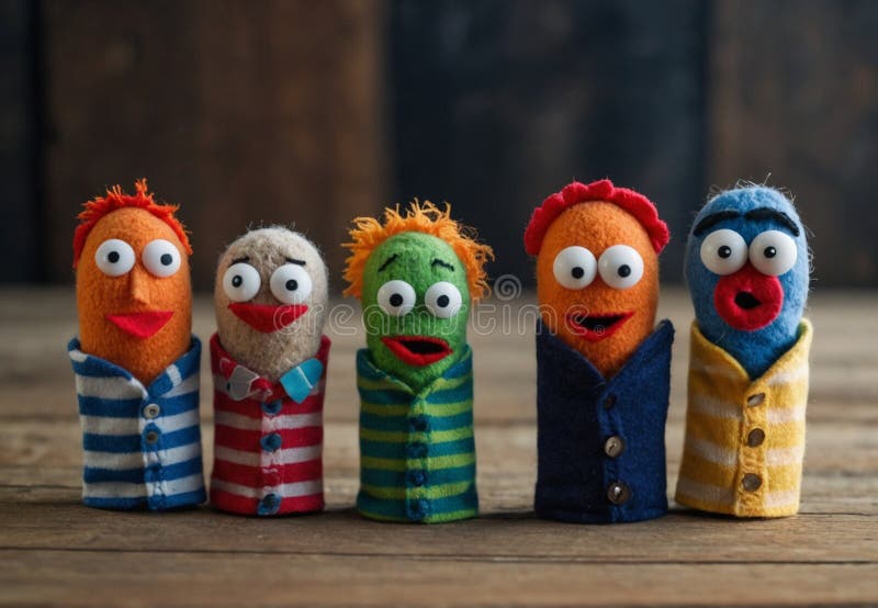 Felt Funnies: Five Finger Puppets with Goofy Grins Stock Illustration ...