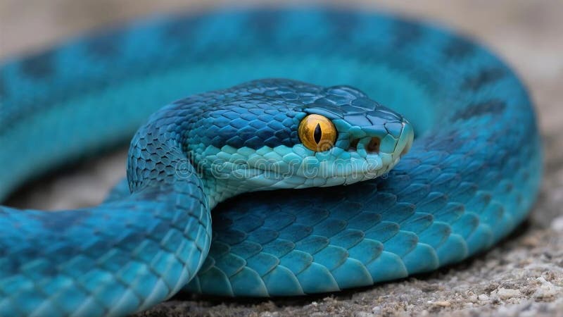 Close-up of Striking Blue Pit Viper Coiled, Showcasing Scales and ...
