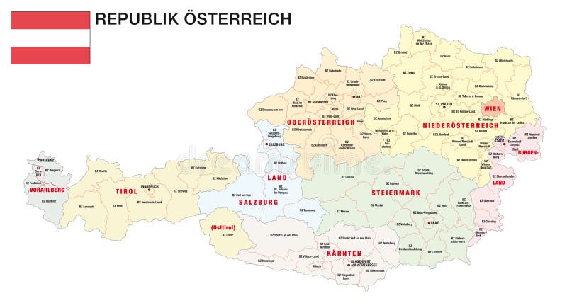 New Administrative and Political Map of Austria in German Language 2020 ...