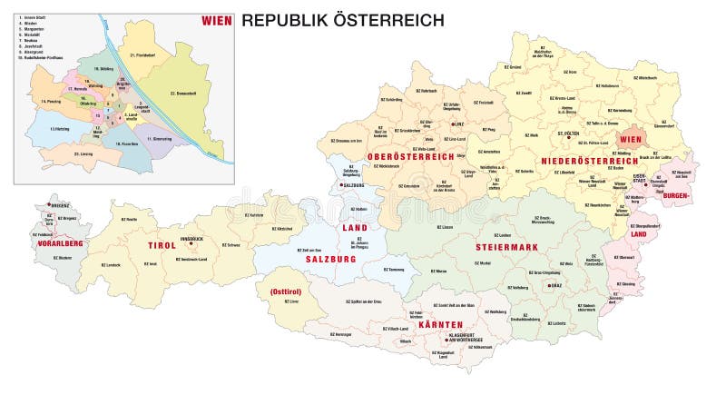 New Administrative and Political Map of Austria in German Language 2020 ...