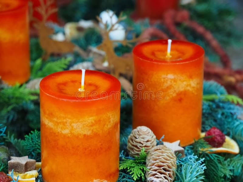 New Advent Wreath with Real Orange Candles and Christmas Decorations ...