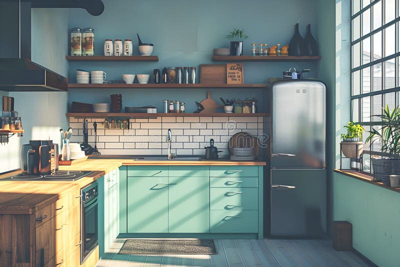 New Age Minimalism Interior of a Kitchen Stock Photo - Image of retro ...