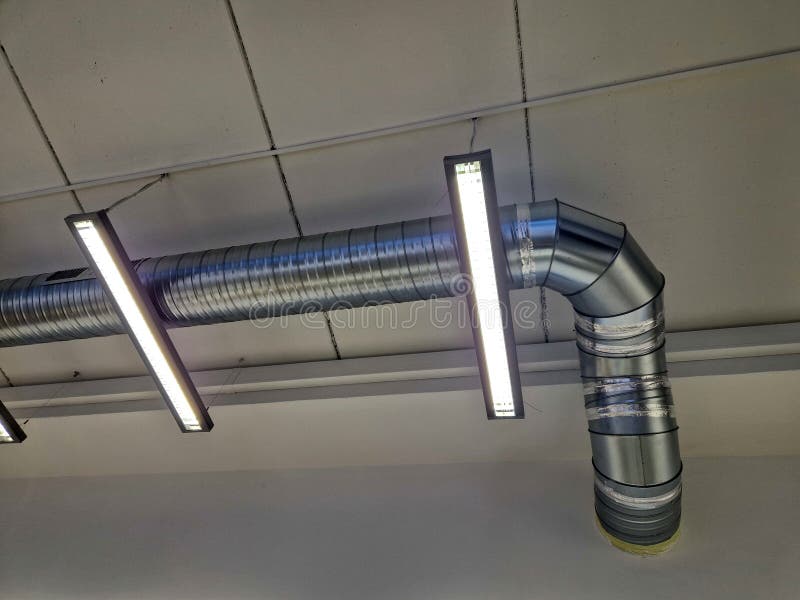 New Air Conditioning Ductwork is Visible in an Industrial Hall with ...